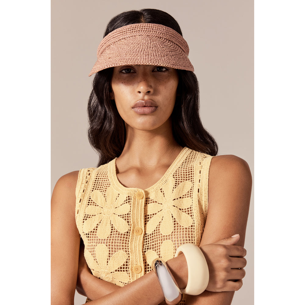 Erin Visor - Petal - Pink Raffia Crochet Hat | Helen Kaminski AU