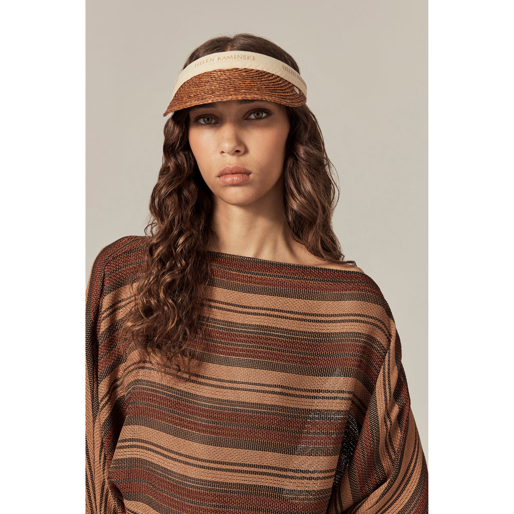 Bianca 8 Raffia Logo Visor - Nutshell/Natural Logo Hat | Helen Kaminski AU