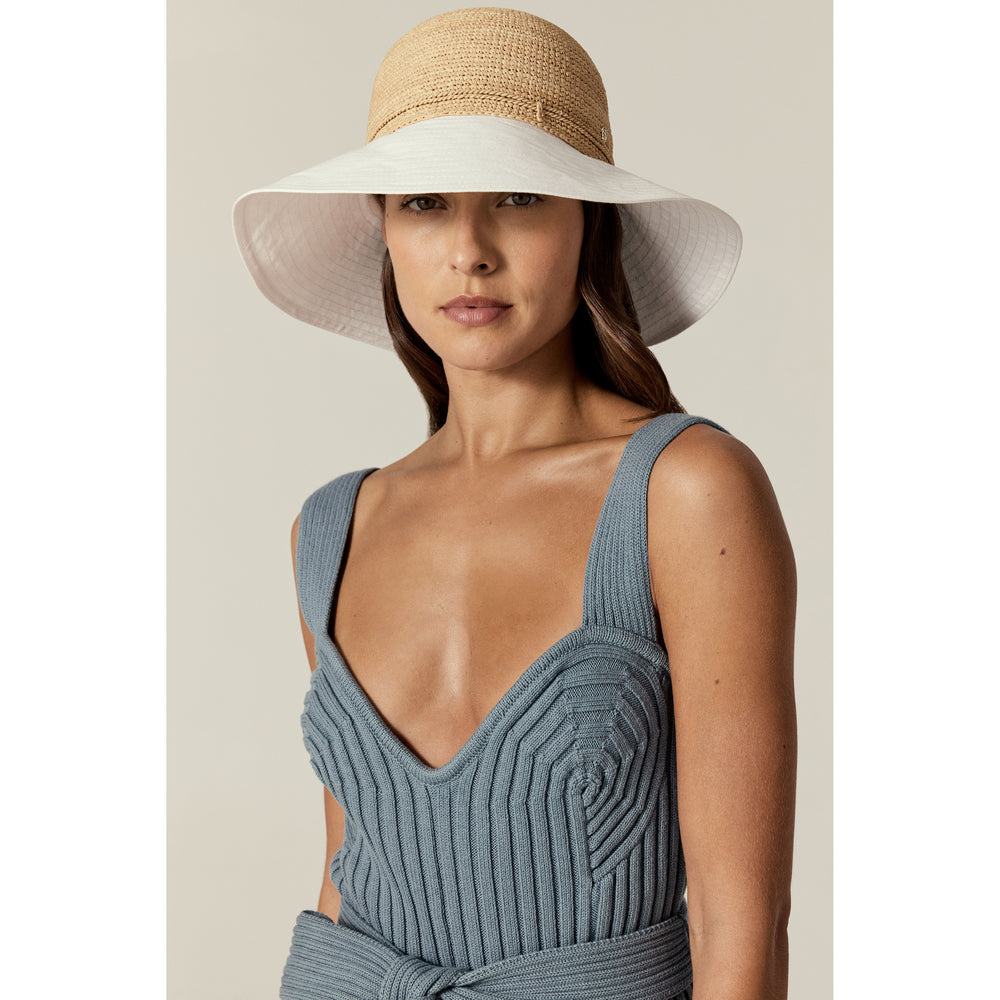 Kalola Raffia & Linen Hat - Natural/White | Helen Kaminski AU