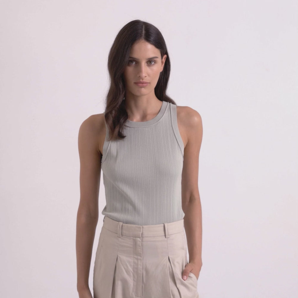 Evie Slim Fit Knit Tank Top in Sage - Helen Kaminski AU