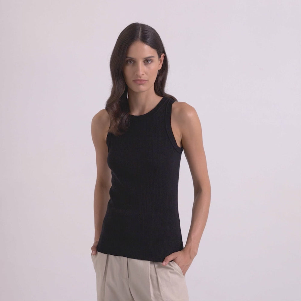 Evie Slim Fit Knit Tank Top Black - Helen Kaminski AU